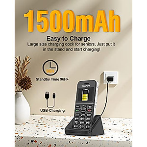 Easyfone T100 4G Unlocked Feature Cell Phone for Seniors | Easy-to-use | Clear Sound | Big Buttons | 2.0'' HD Display | SOS w/GPS | SIM Card & Flexible Data Plans | 1500Mah Battery and Charging Dock