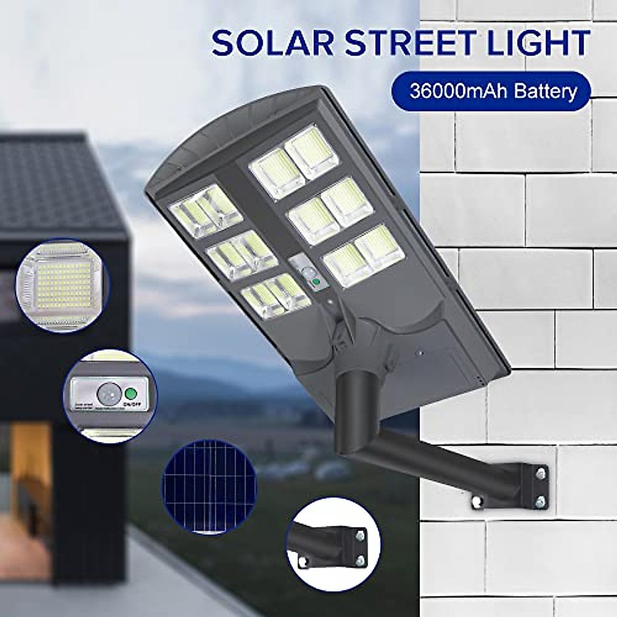 600W Solar Street Lights Outdoor,Solar Security Flood Lights 42000lumens 6500K Dusk to Dawn Without Motion Sensor IP66 Waterproof for Parking Lot,Stadium,Garden,Yard,Basketball Court,Barn