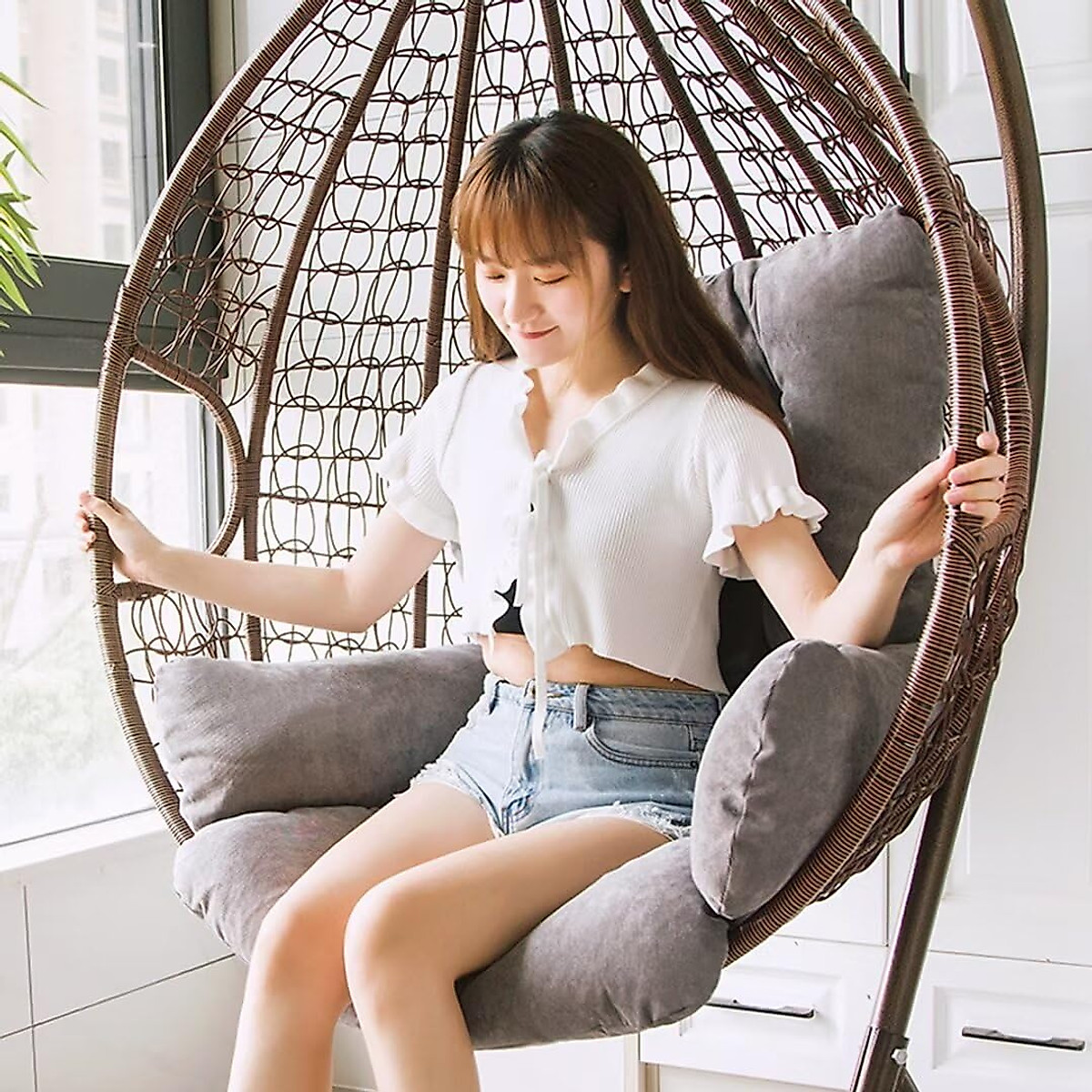 Eoieov Hanging Egg Chair Cushions,Removable Swing Cushion Replacement,Indoor/Outdoor Swing Chair Cushion,Soft Hanging Egg Hammock Chair Seat Pads,Black Removable.45 * 20"