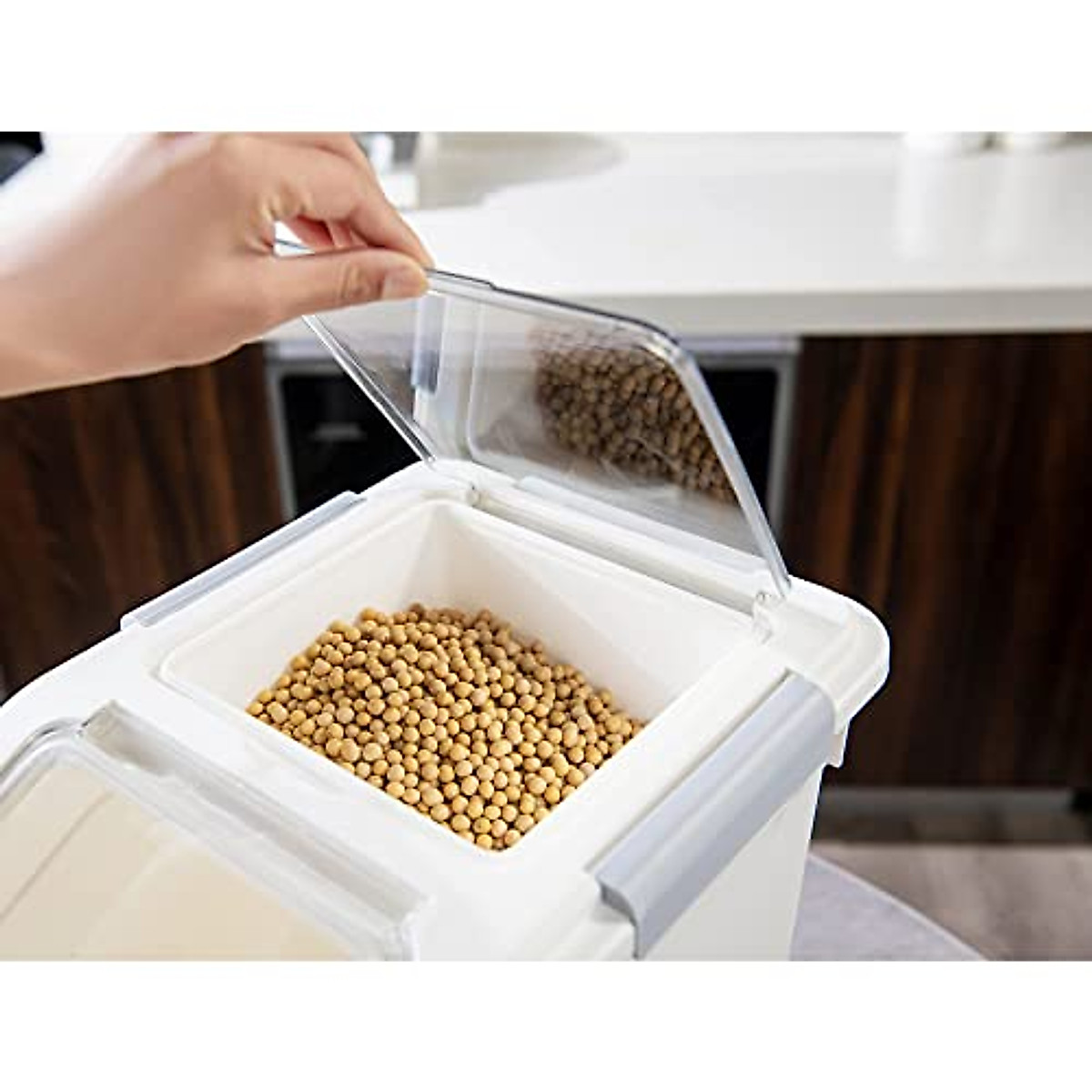 HANAMYA 15 Liter / 30 lbs Rice Storage Container with Measuring Cup, BPA free, For Rice | Grain | Pet Food | Flour, 2 count, White