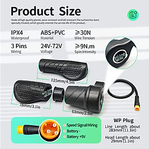 Ebike Half Twist Throttle Electric Bike Speed Throttle 24V 36V 48V 60V 72V Waterproof/SM E-Bike Part for Folding Electric Scooter (76X Waterproof Plug)