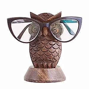 Eximious India Wooden Owl Glasses Holder Night Stand Reading Eyeglass Retainer Gifts for Women Men Him Her Mom Dad Car SPWAL03