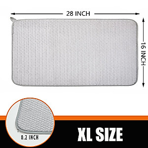 CIYSHO 28 x 16 Inch Dish Drying Mat for Kitchen Counter 2 Pack, Kitchen Super Absorbent Draining Mat, Microfiber Dish Drainer Mats, X Large Drying Pad for Countertop, Rack and Under Sink ( Grey )
