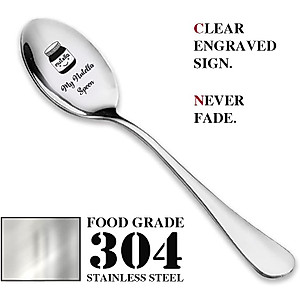TyM my Nutella spoon Engraved Stainless Steel spoon for coffee tea cereal ice cream - Engraved gift for him / her - 7 inch Sturdy handle and food safe engraving