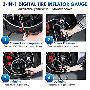 AstroAI Digital Tire Pressure Gauge, Heavy Duty Tire Inflator Gauge 250PSI Air Chuck Compressor Accessories with Stainless Braided Hose, Rotatable Dial&Quick Connect Coupler for Truck/RV/SUV