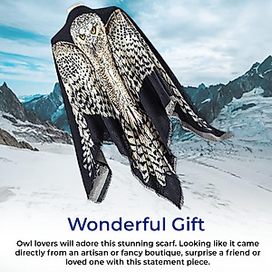 PGI Traders Owl Scarf/Shawl | Black or Gray Reversible Print | Warm and Stylish | Party, Halloween, Festival, Office | Ultra Soft Acrylic | 56” Square