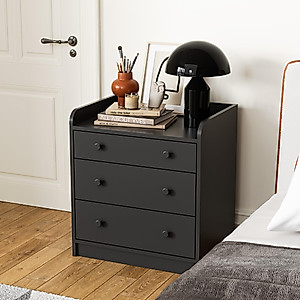 Anystyle Black 3 Drawer Dresser Set of 2, Modern 3 Drawer Dresser Bedside Table, Black Side End Table Nightstand for Bedroom Living Room