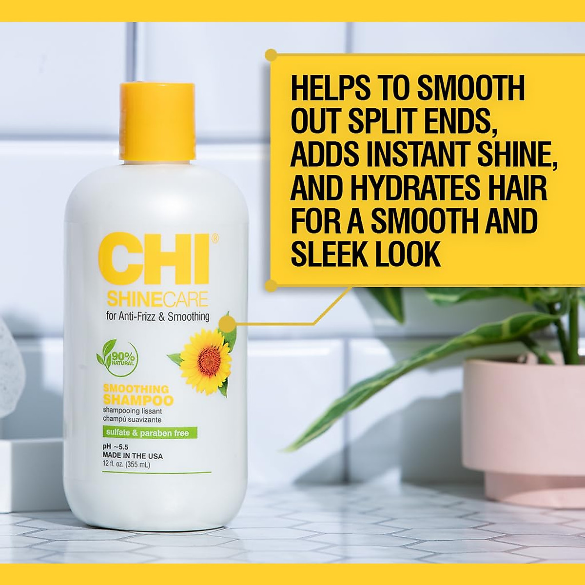 CHI ShineCare Smoothing Shampoo, Transforms Dull Hair Adding Instant Shine And Hydration, Sulfate, Paraben, & Cruelty-Free, 12 Oz