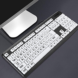 Elderly Keyboard, 104 Keys QWERTY Layout Keyboard Large Font Print USB Wired Keyboard Standard Full Size Computer Keyboard for Old People(1.35M Cable)(Black)