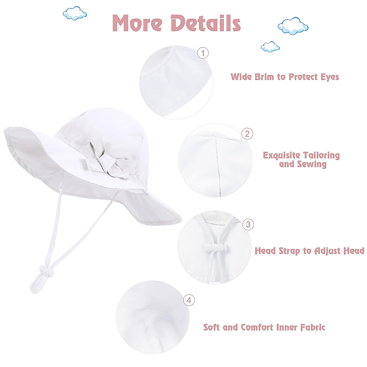 Durio Toddler Sun Hat Wide Brim UPF 50+ Sun Hats for Toddler Girls Summer Beach Toddler Hats for Girls D White 12-24 Months