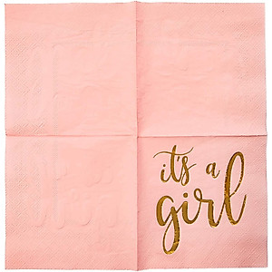 Sparkle and Bash 50 Pack It's a Girl Napkins for Baby Shower - Gold Foil Party Supplies (3 Ply, 5x5 In) - Baby Girl Napkins - Baby Shower Napkins - Its a Girl Cocktail Napkins