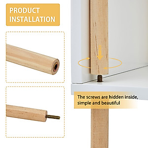 SUNTAGE White Wooden Open Bookcase, Modern Freestanding Bookshelf w/Side Panels, Edge Protection & Solid Wood Frame, Wood Storage Shelves Display Stand for Bedroom, Living Room & Home Office (4 Tier)