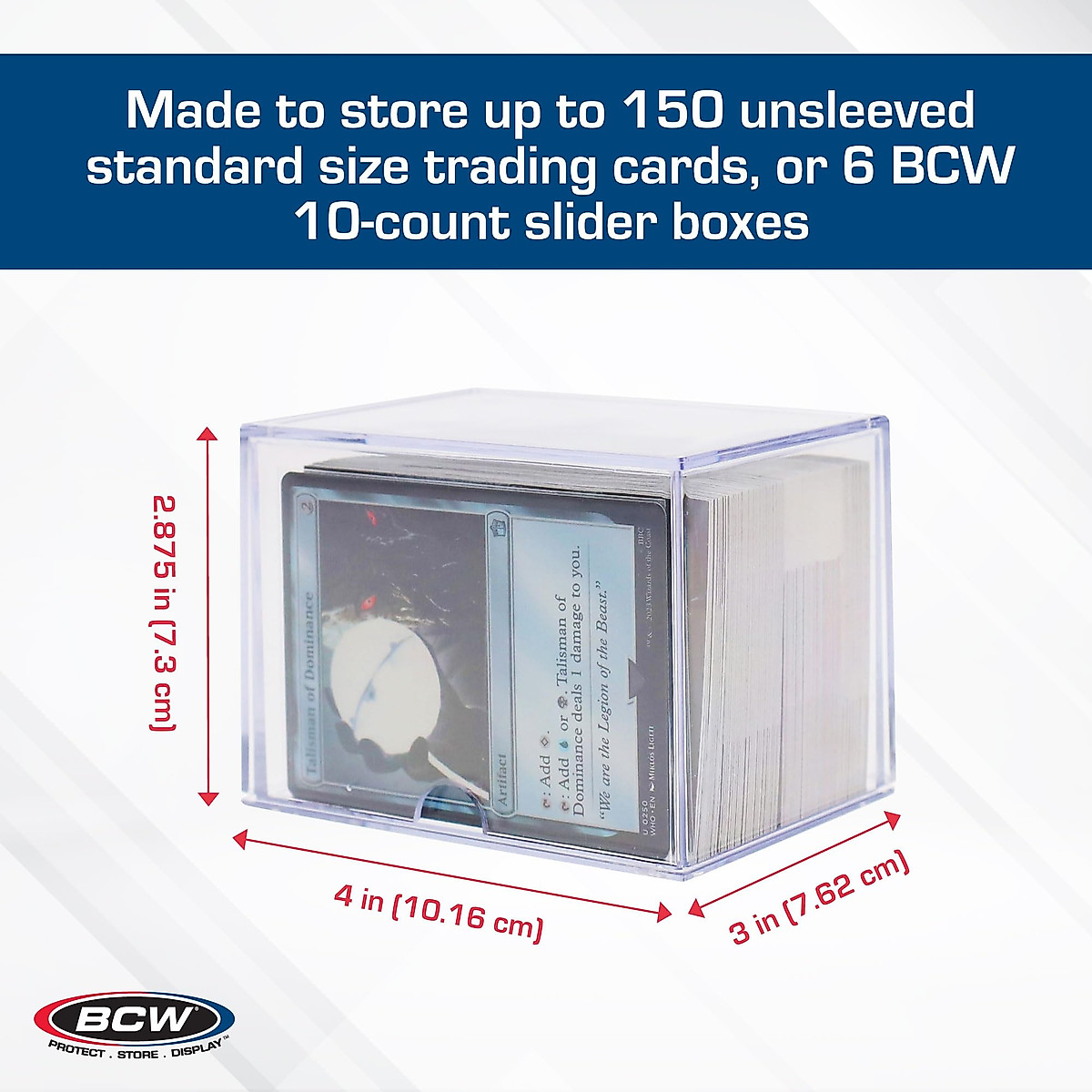 BCW 150 Card Slider Box | Premium Trading Card Storage | Sturdy, Stackable, Crystal-Clear Design for Magic The Gathering, Football, Basketball, Baseball Cards | Trading Card Case
