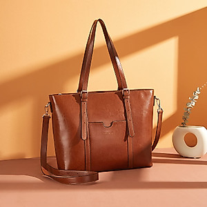 BOSTANTEN Womens Leather Laptop Tote Office Shoulder Handbag Vintage Briefcase 15.6 inch Computer Work Purse Brown