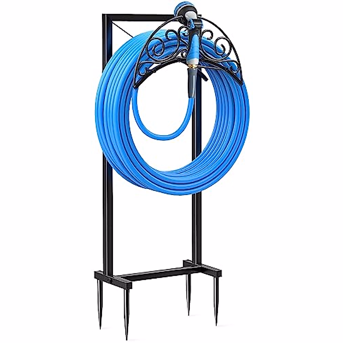 Helhom Garden Hose Holder Freestanding - Detachable Water Hose Holders Outside Heavy Duty Garden Hose Stand Hanger for Outside Lawn Yard Black