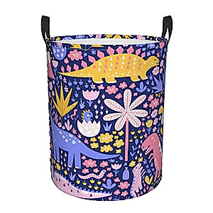 Laundry Basket,Colorfulwith Cute Dinosaurs,Large Canvas Fabric Lightweight Storage Basket/Toy Organizer/Dirty Clothes Collapsible Waterproof For College Dorms-Large