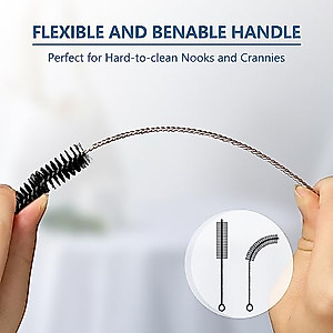 8 Pcs Bottle Brush and Straw Cleaner Brush, Long Deep Nylon Black Bottle Cleaner Brush with Durable Stainless Steel Flexible Handles for Bottles, Straws, Pipes, Wine Decanter, Sinks and Cup Cover
