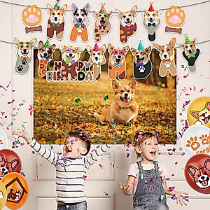 Corgi Party Decorations Backdrop Banner Photography Background Cute Corgi Theme Banner Balloons Cake Toppers Cupcake Toppers Pet Party Kit For Corgi Dog Birthday Party Supplies Decor