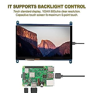 Pavv 7 Inch HD Display Touchscreen, HDMI 1024x600 Capacitive Display Screen for Raspberry Generation 1 2 3, Computer Monitor Supports Windows 7 8 10