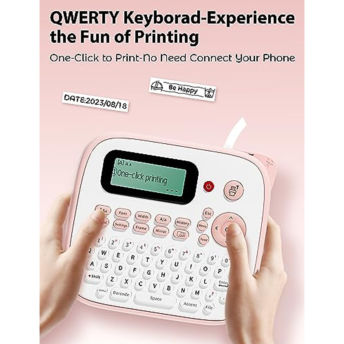 Vixic Pink Label Maker Machine with 4 Tapes, D210S Label Maker Machine, Portable Label Maker with Keyboard, QWERTY Keyboard Handheld & Easy to use, Multiple Fonts Frames for Home/Office/School