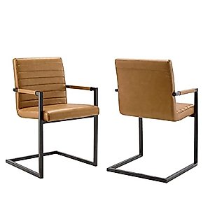 Modway Savoy Vegan Leather Dining Chair Set of 2, Tan