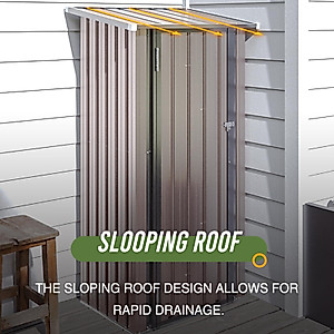 Aoxun 3x2x5.4 FT Outdoor Metal Storage Shed, Storage with Lockable Doors, Steel Utility Tool Shed, Metal Sheds Outdoor Storage for Garden, Patio, Backyard and Lawn, Brown