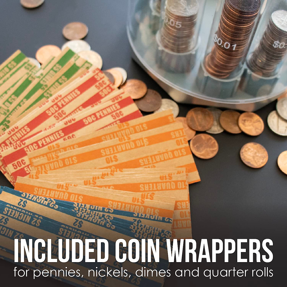 Digital Coin Counter Automatic Coin Sorter - 2020 Version - Digitally Keeps Count of and Automatically Sorts U.S. Coins into Individual Tubes with 20 Coin Wrappers Included