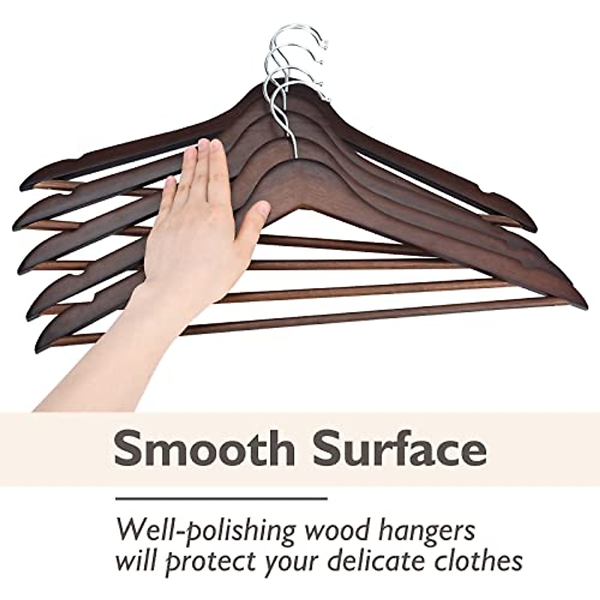 Edergoo Wooden Hangers 20 Pack, Durable and Slim Hangers Wood with Non Slip Pants Bar, Smooth Finish Wooden Suit Hangers, Walnut