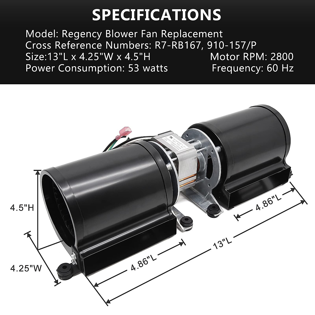 Criditpid Fireplace Blower Fan Kit for Regency Fireplace 910-157/P, Blower Motor Fan for Regency Fireplace Inserts, Hampton HI300, Osburn, Valley Comfort, Rotom R7-RB167 Wood Stove Replacement Parts