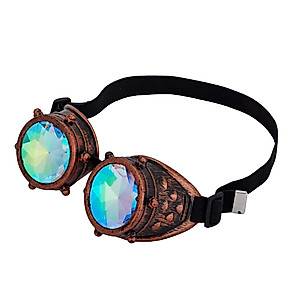 FUTATA Spiked Retro Kaleidoscope Glasses Crystal Rainbow Steampunk Goggles Welding Style Goggles Cosplay Punk Goggles