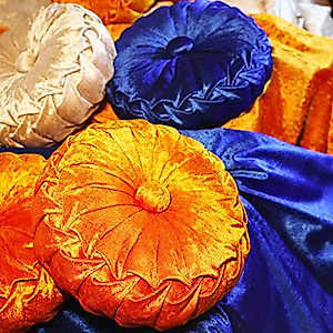 ANQILEE Royal Blue Velvet Round Pillow Pumpkin Round Cushion Throw Pillow 3D Craftsmanship HandmadePleated for Couch Decorative Floor mats Car Pillows