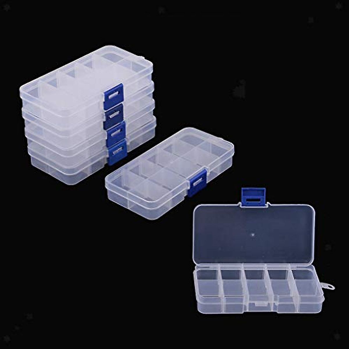 ALL in ONE 6pcs Clear Plastic Storage Box Bead Organizer Display Containers with Adjustable Dividers (13x2.6x2cm 10 Grids)
