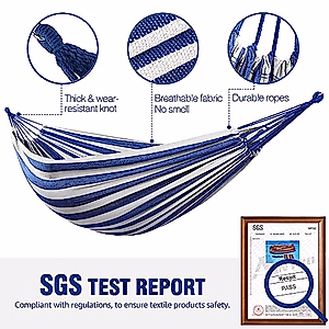 Anyoo Garden Cotton Hammock Comfortable Fabric Hammock with Tree Straps for Hanging Durable Hammock Up to 660lbs Portable Hammock with Travel Bag,Perfect for Camping Outdoor/Indoor Patio Backyard