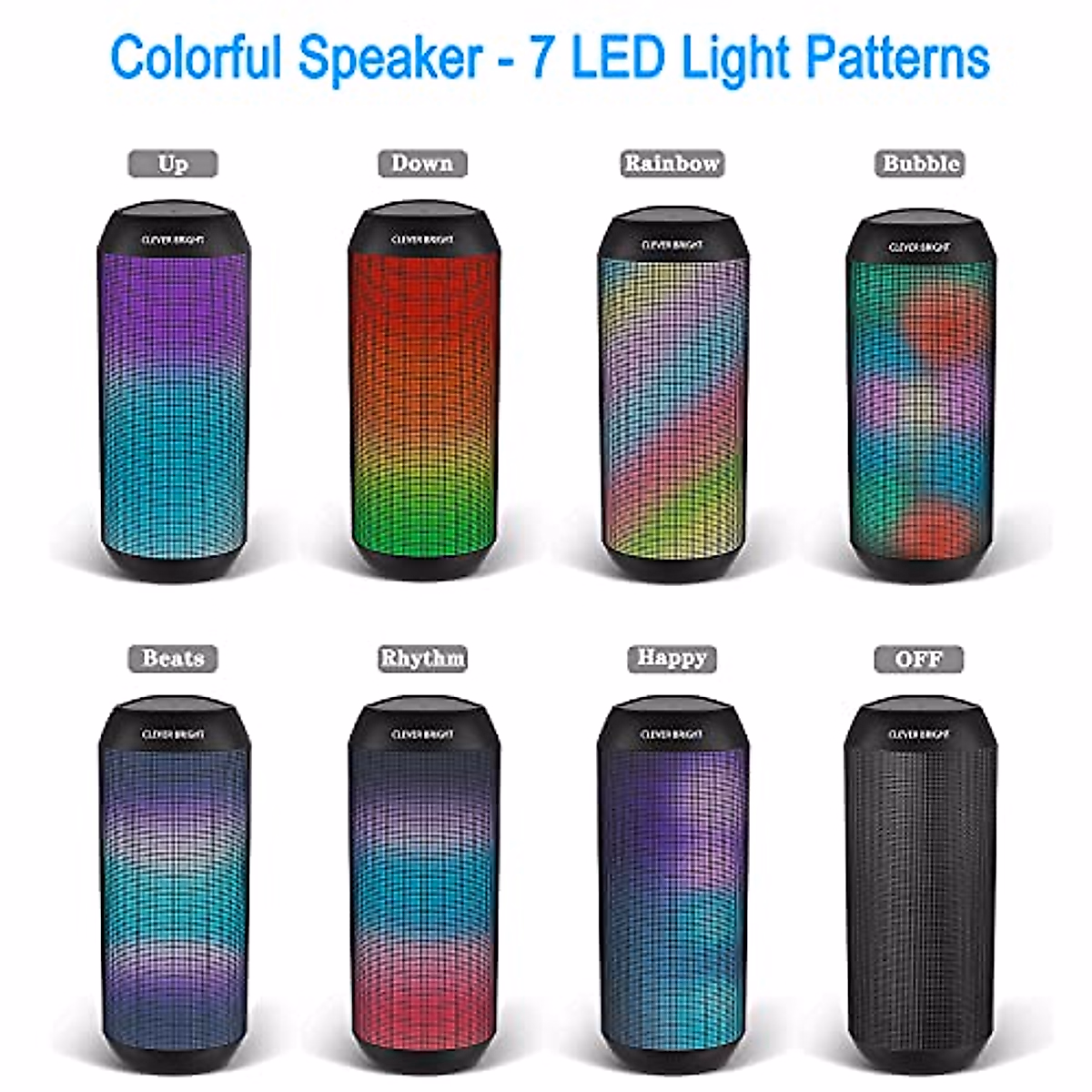 CLEVER BRIGHT Portable Wireless Bluetooth Speakers 7 LED Lights Patterns Wireless Speaker V5.0 Hi-Fi Bass Powerful Sound Built-in Microphone, HandsFree, Audio-Auxiliary,Valentines Day Gifts