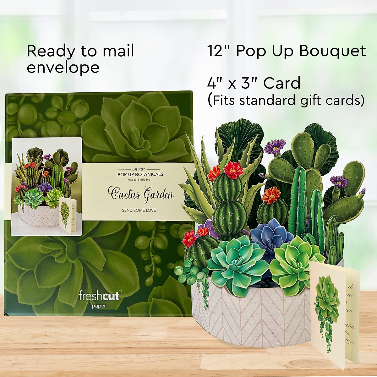 Freshcut Paper Pop Up Cards, Festive Tulips, 12 inch Life Sized Forever Flower Bouquet 3D Popup Paper Flower Easter Mother's Day Greeting Cards with Note Card and Envelope