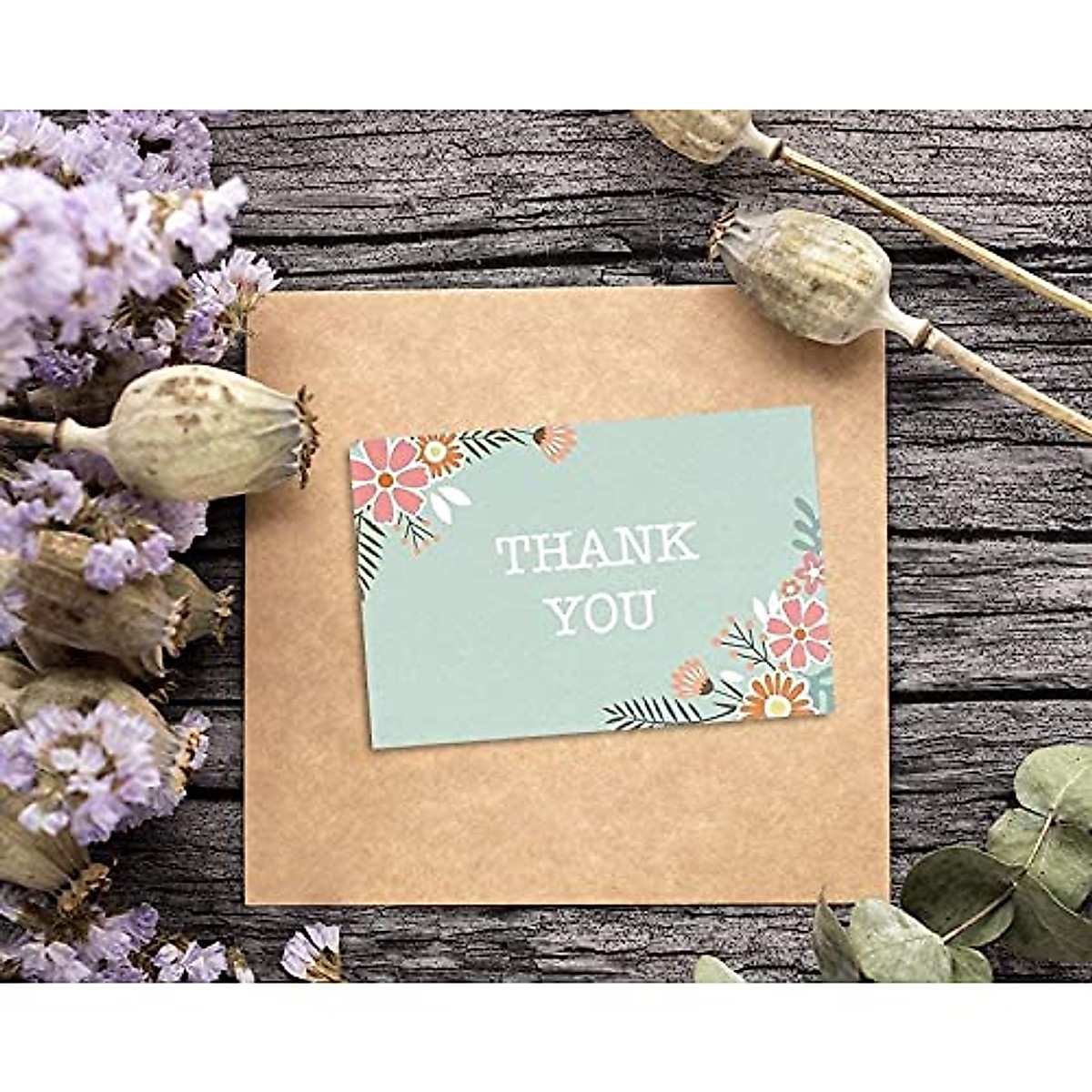 96-Count Thank You Cards with Envelopes, Bulk Box Set Blank Thank You Greeting Notes for Baby and Bridal Shower Graduation Birthday Wedding Party, 12 All Occasion Assorted Floral Designs, 4 x 6 inches