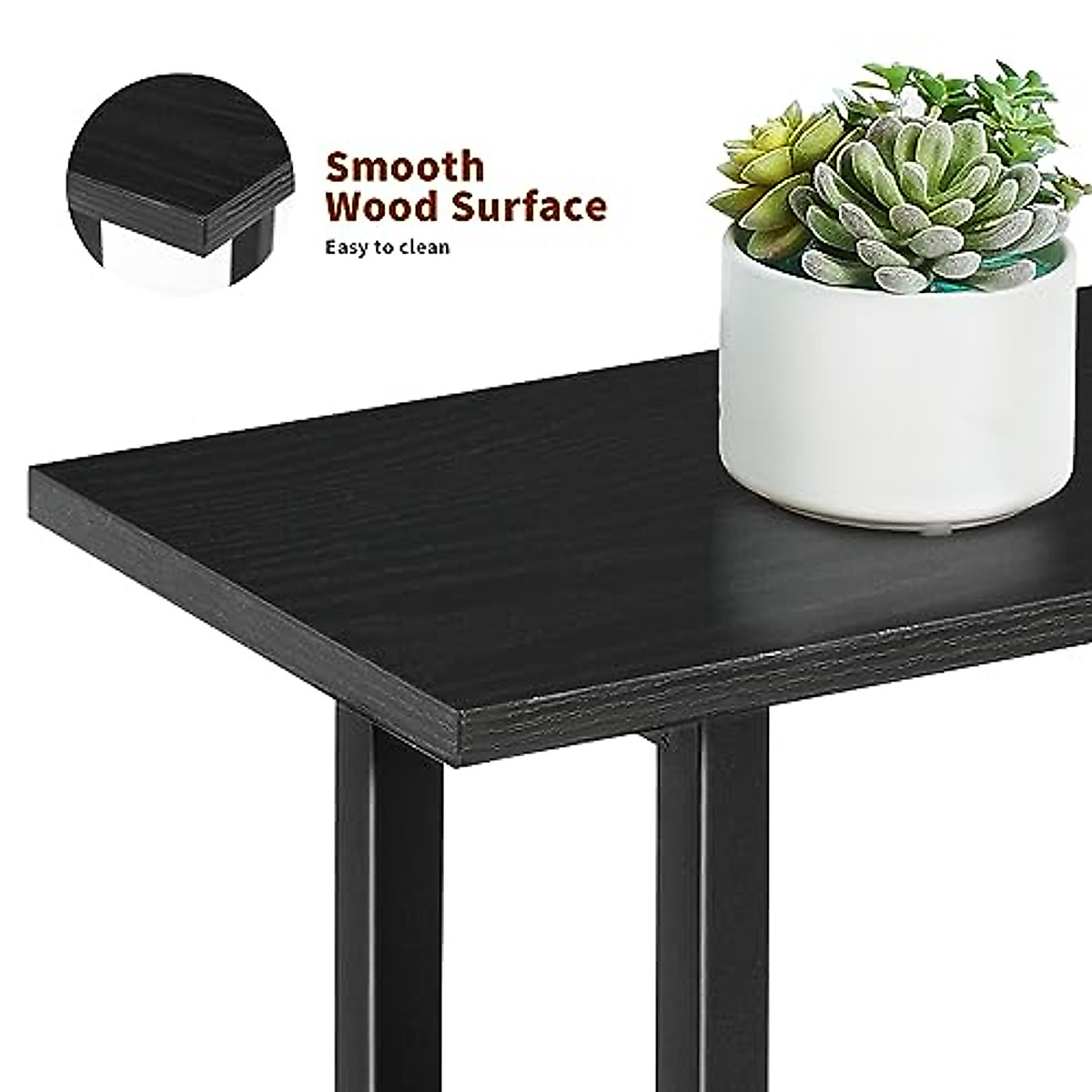 LAKEMID Narrow Side Table Set of 2, Skinny End Table with Magazine Holder, Thin Bedside Table for Small Spaces Living Room, Small Nightstands Bedroom, Black