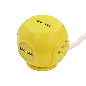 Accell Power Cutie - Compact Surge Protector with 3 Tamper Resistant 540J Surge Protected AC outlets and 4 USB-A Charging Ports, 6ft Cord, Yellow (D080B-049E)