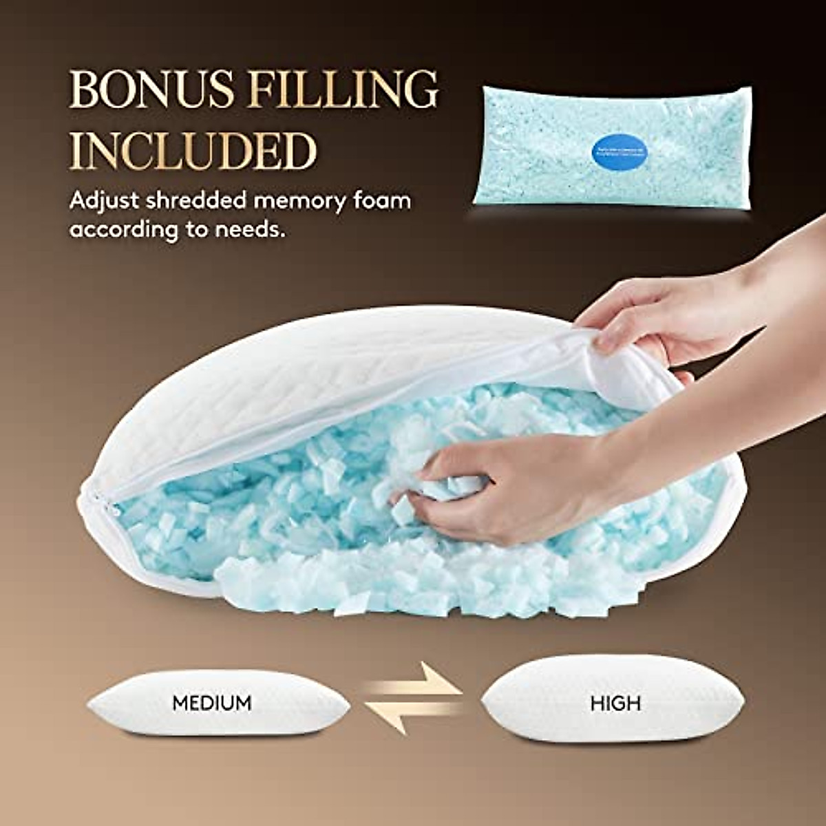 Lifewit Shredded Memory Foam Pillow King Size - Premium Adjustable Loft Hypoallergenic Cooling Pillow for Sleeping for Side, Back, Stomach Sleepers, Washable Cover - CertiPUR-US Certified