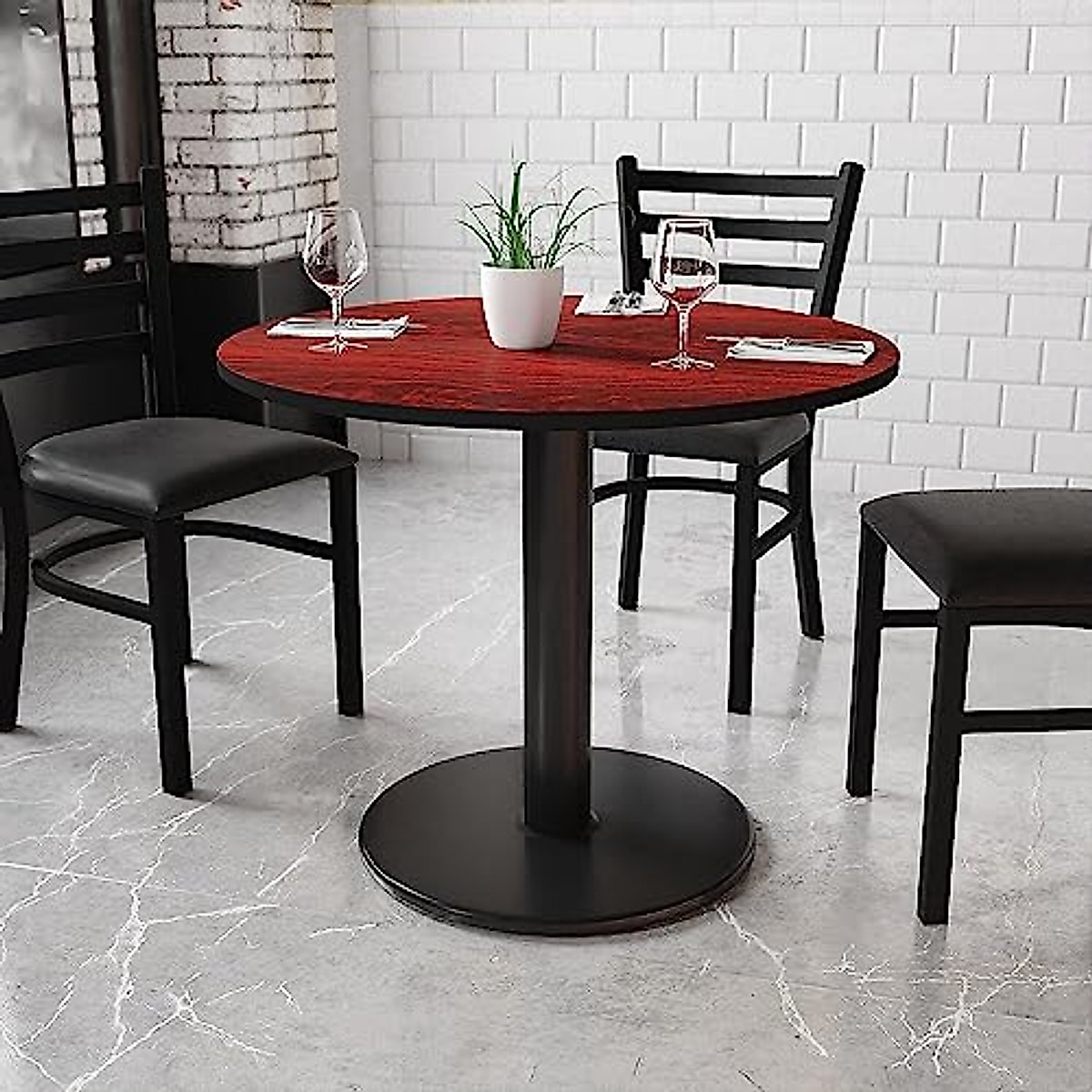Flash Furniture Graniss 36'' Round Mahogany Laminate Table Top with 24'' Round Table Height Base