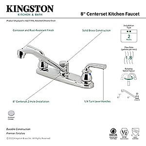 Kingston Brass KB271RXL Restoration 8-Inch Centerset Kitchen Faucet, Polished Chrome, 13.88 x 7.63 x 5.5
