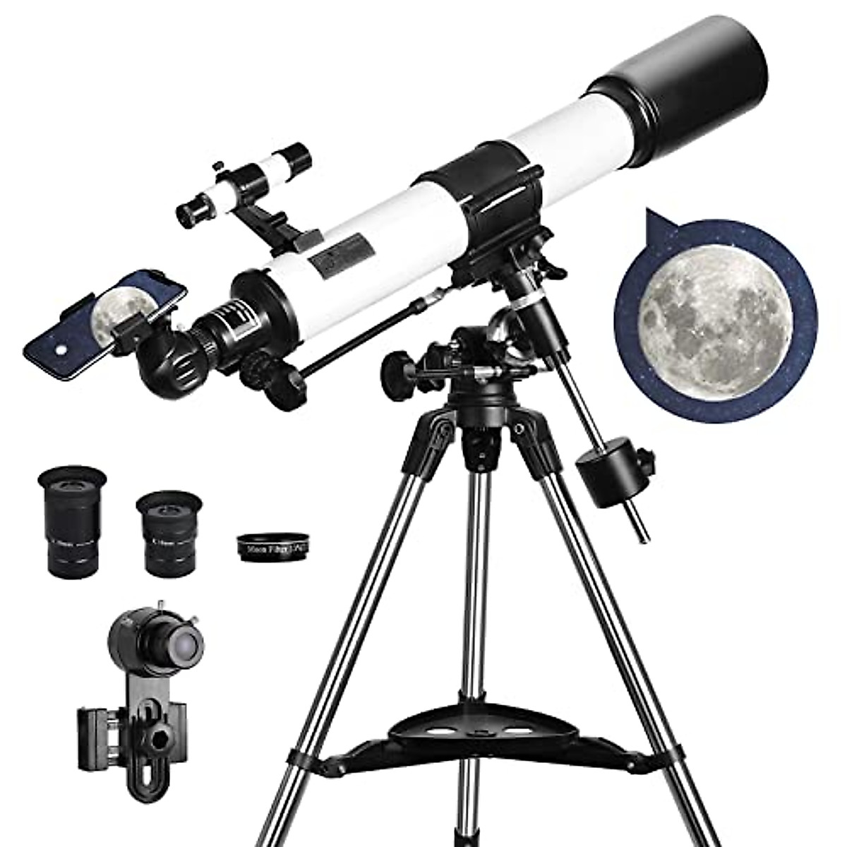 SOLOMARK Telescope, 80EQ Refractor Professional Telescope -700mm Focal Length Telescopes for Adults Astronomy, with 1.5X Barlow Lens Adapter for Photography and 13 Percent Transmission Moon Filter