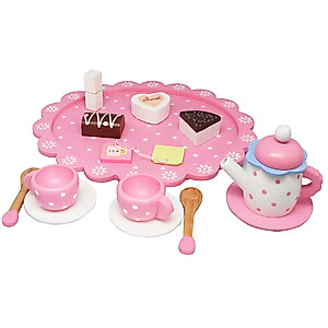 Wooden Tea Set for Little Girls, Wooden Toys Toddler Tea Set Play Kitchen Accessories for Kids Tea Party with Play Food for 1 2 3 Years Old Kids