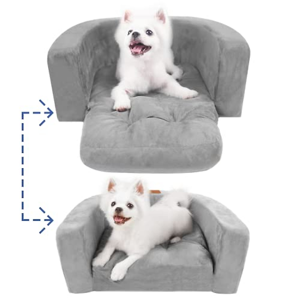 suddus Dog Beds for Small Dogs, Bolster Sofa Dog Bed with High Density Foam, Washable Dog Bed with Removable Cover and Non-Slip Bottom, Grey