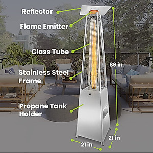 Outdoor Patio Propane Space Heater - 48,000 Btu Pyramid Propane Heater, Outdoor Heater, Portable Heater, Patio Heater Propane, W/Wheels (PPH-PYR))