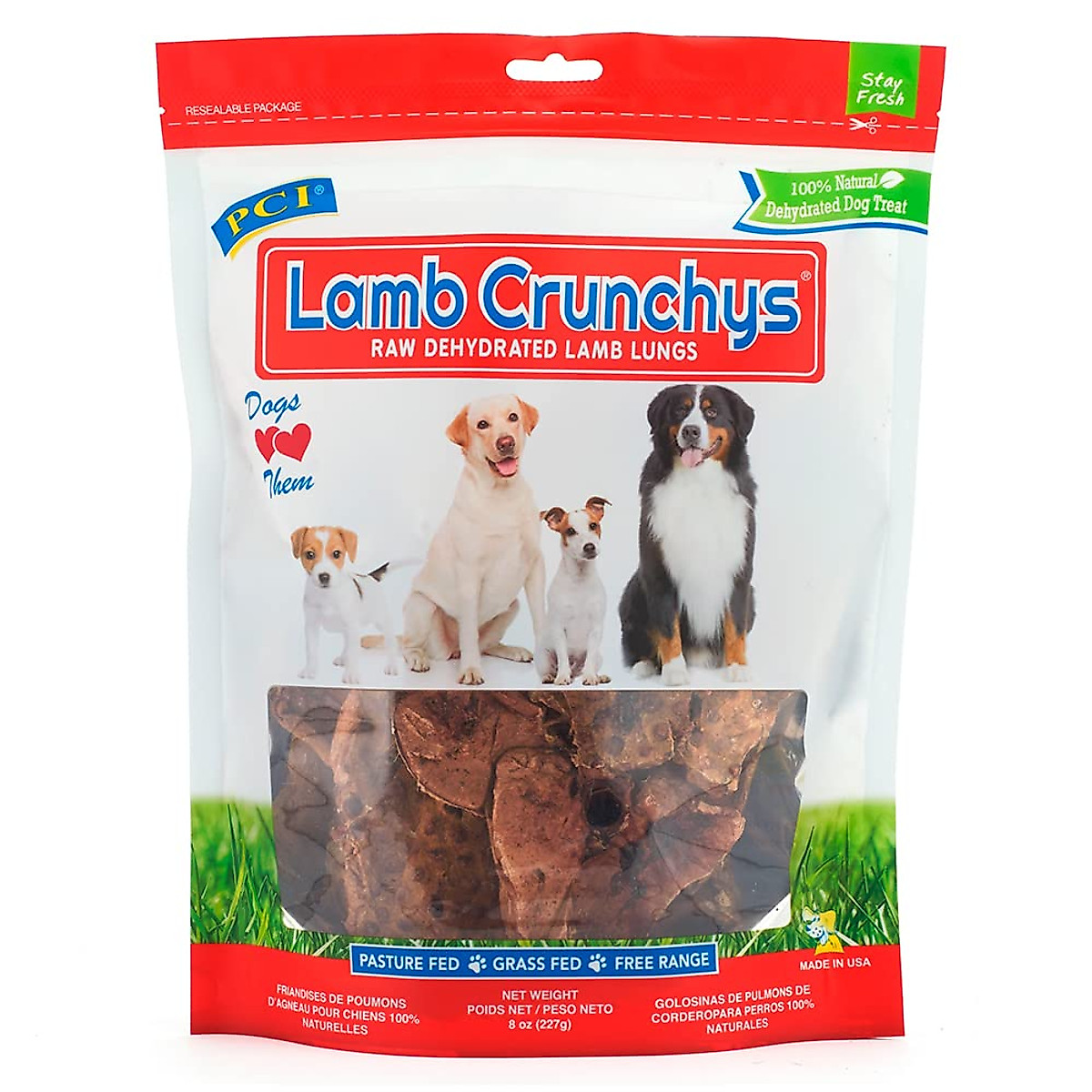 Pet Center, Inc. PCI Lamb Crunchys Raw Dehydrated Lamb Lungs Dog Treats, 8 Ounce Pack, one Size