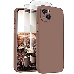 FireNova Designed for iPhone 13 Case, Silicone Upgraded [Camera Protection] Phone Case with [2 Screen Protectors], Soft Anti-Scratch Microfiber Lining Inside, 6.1 inch, Light Brown