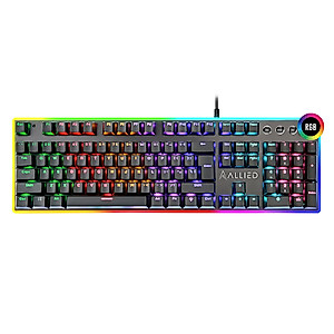 Allied SparrowHawk Mechanical Gaming Keyboard - Black Switches: 104 LED Individually Backlit ARGB Keys with 21 Programs, Programmable Macro Functionality, Lightweight Metal Frame, Firm & Quiet