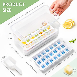 Ice Cube Tray with Lid and Bin - Jadkysarh Small Nugget Ice Cube Trays for Freezer Easy Release Silicone Ice Cube Molds for Chilling Whiskey Cocktail Coffee Fruit Seafood 3 Trays with Ice Scoop