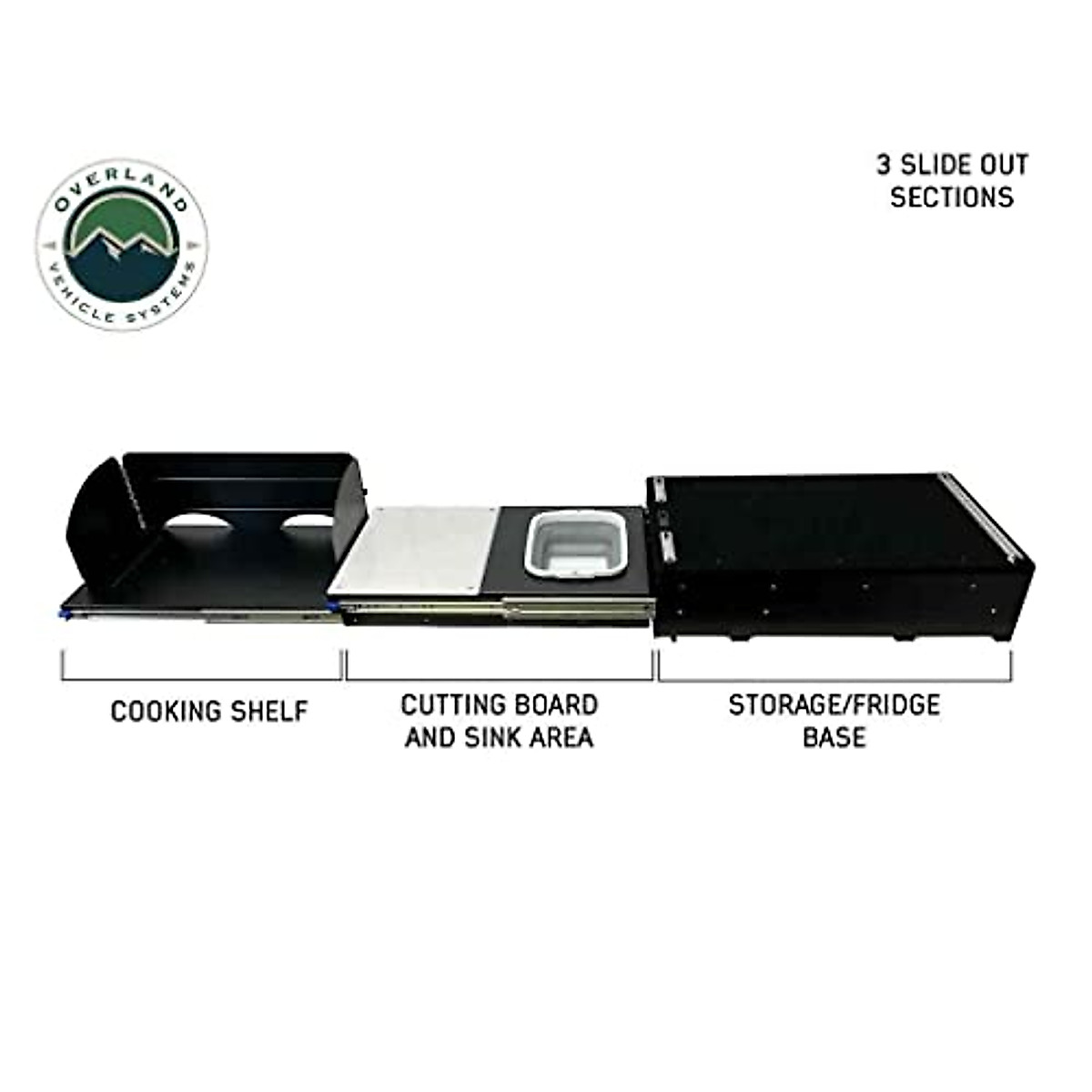 Overland Vehicle Systems OVS Camp Cargo Box Kitchen with Slide Out Sink, Cooking Shelf and Work Station